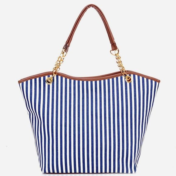 Bags | Vertical Striped Tote Bag With Tassel Detail | Poshmark